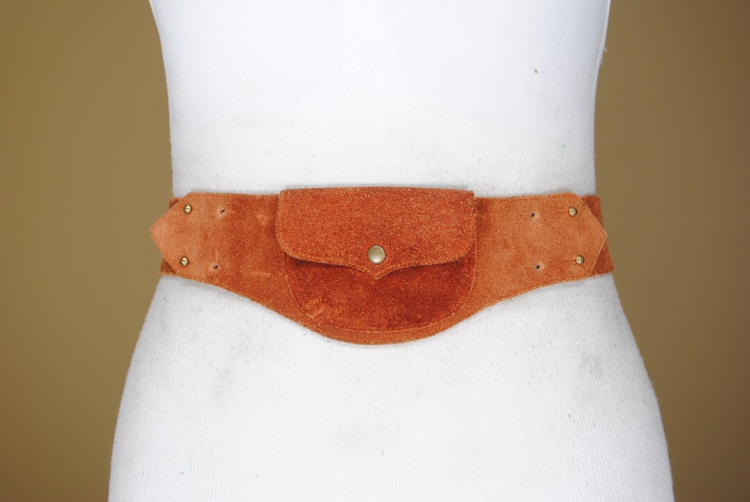 Vintage Tan Brown Suede Leather Belt for Women, Foxy Pocket Belt ...