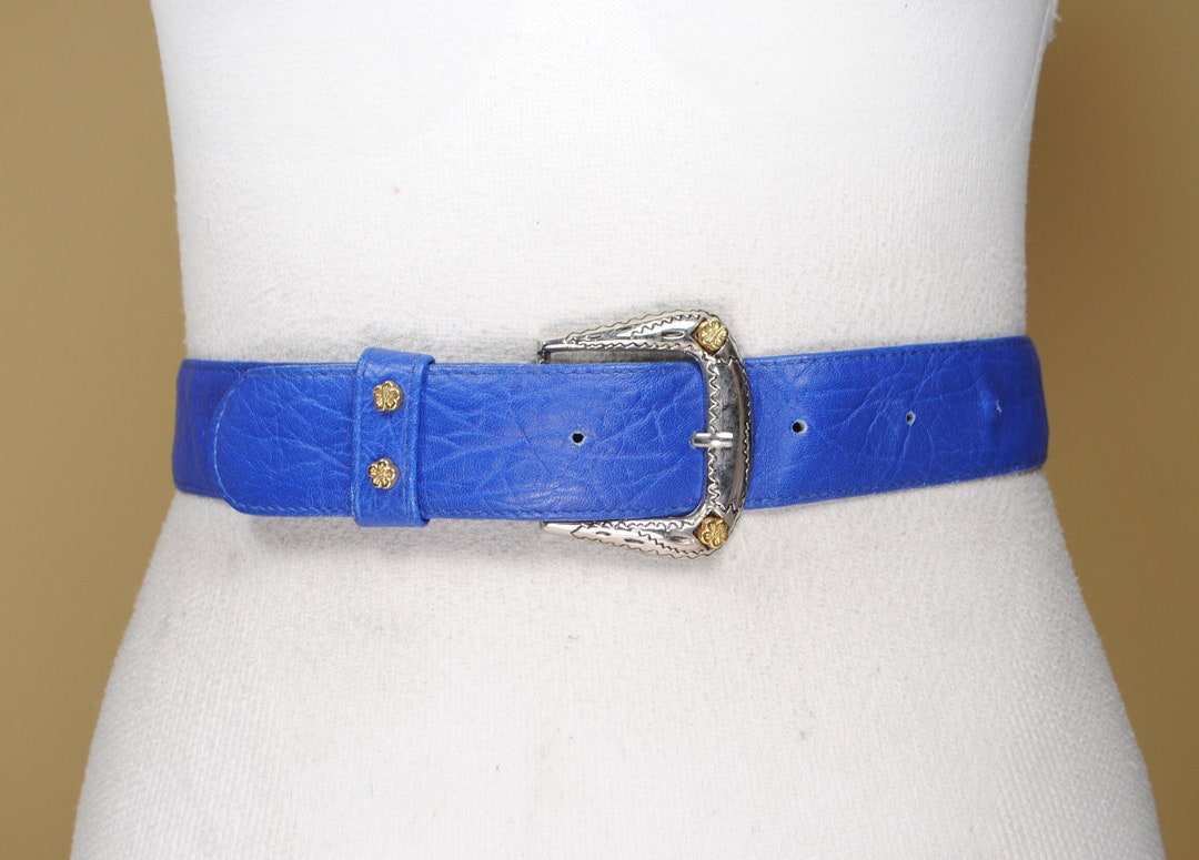 Electric Blue Belt 90s Vintage, Southwestern Engraved Silver Gold ...