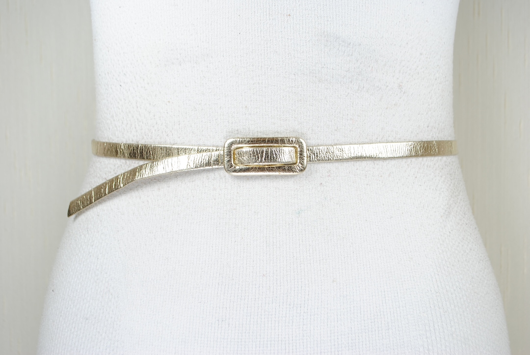 Skinny Metallic Gold Belt, Slim Elegant Golden Belt, Women, Covered ...