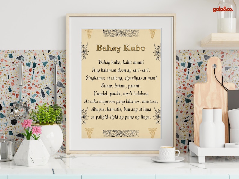 Filipino Bahay Kubo Wall Art - Tagalog Song Lyrics Poster Philippines ...