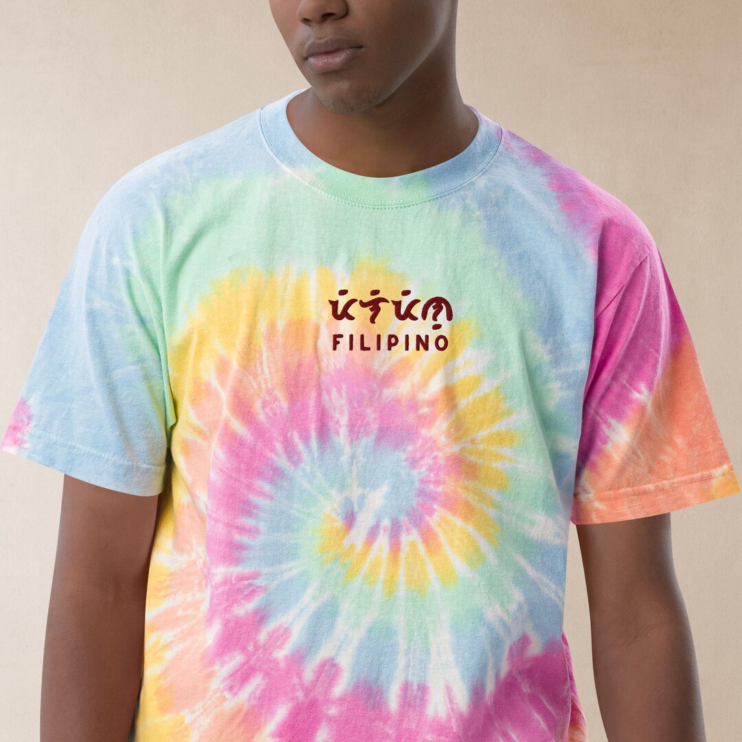 Baybayin Art Tie Dye Boho Filipino Shirt, Embroidered Philippine T ...