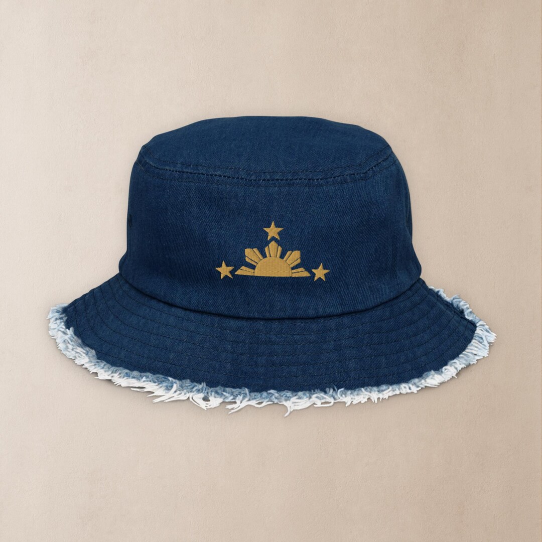 Filipino Three Stars Sun Denim Bucket Hat, Pinoy Pride, Embroidered ...