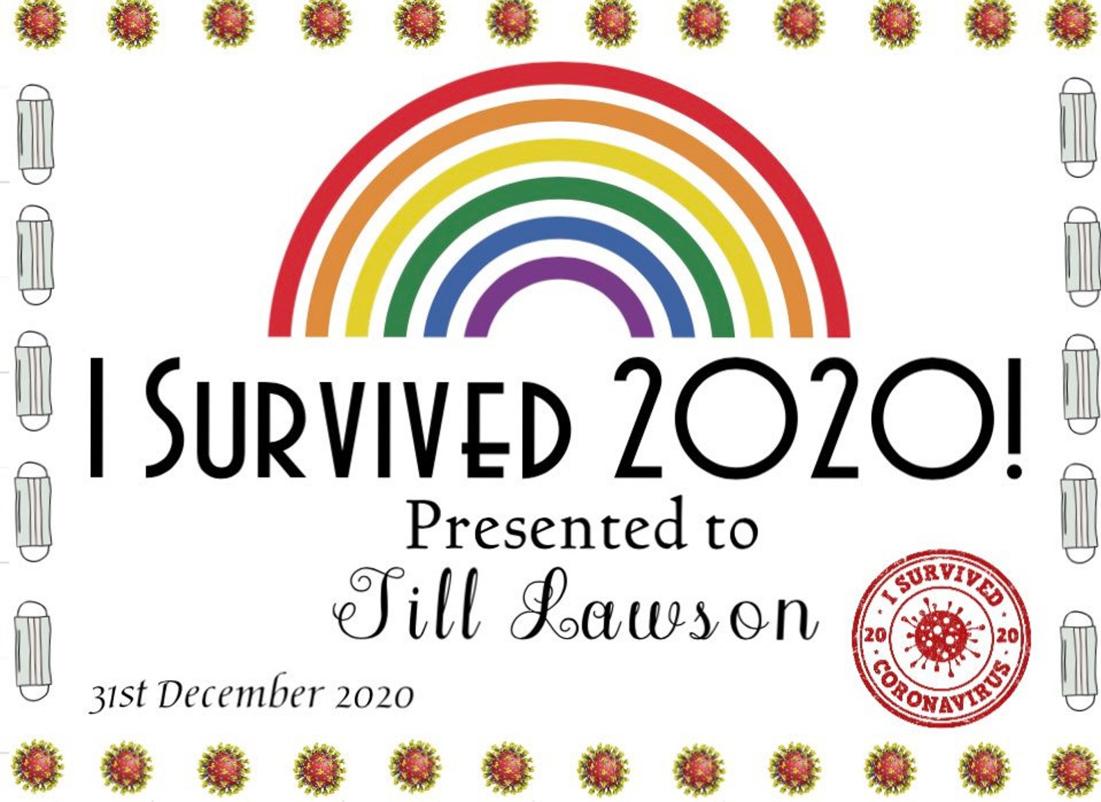 Personalised I Survived 2020 Certificate | Etsy