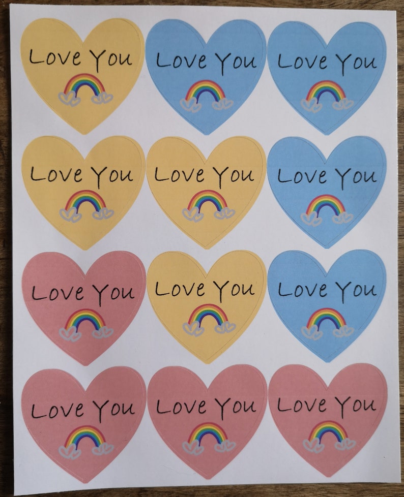 Love You Rainbow Heart-shaped Stickers | Etsy