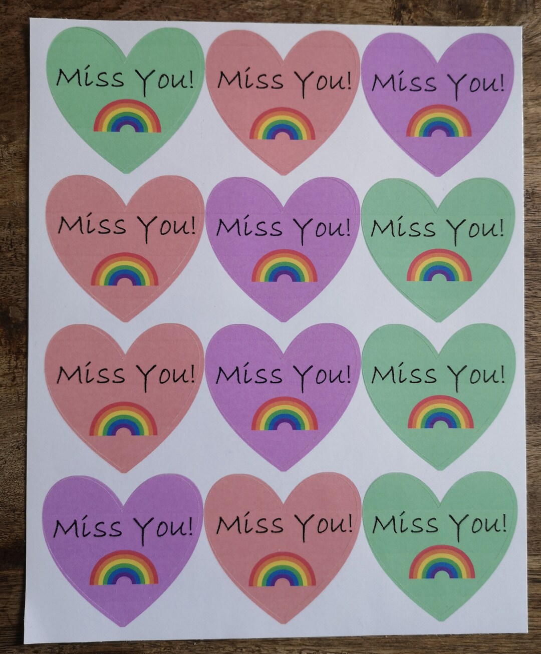 Miss You Rainbow Heart-shaped Stickers - Etsy