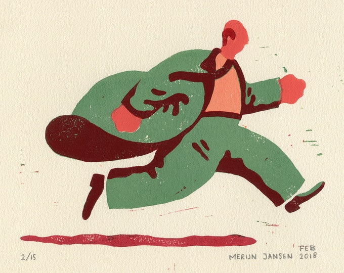 Running Man, Linocut Print - Etsy