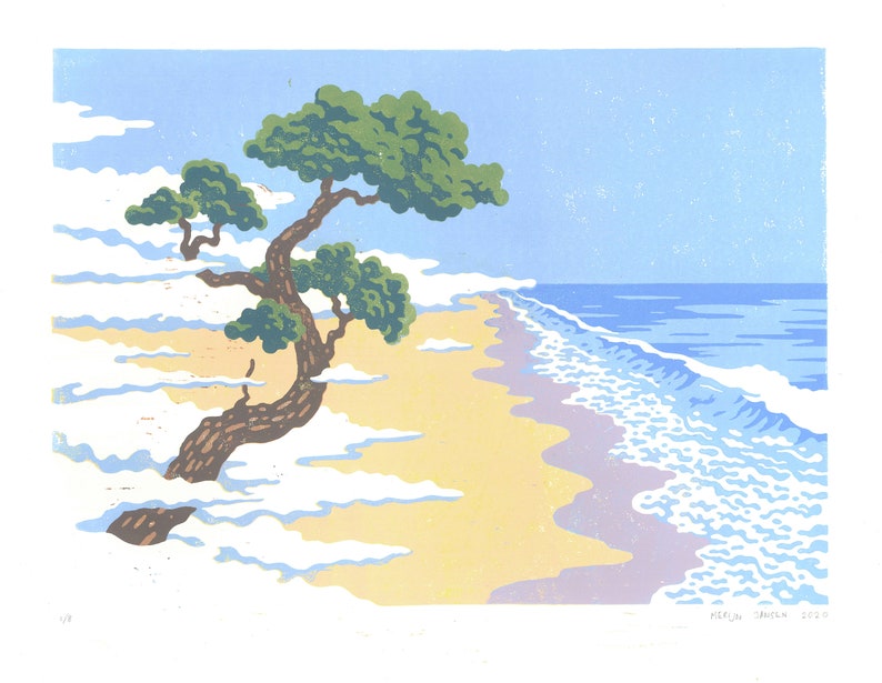 Tree & Sea - Original Linocut Print - Etsy