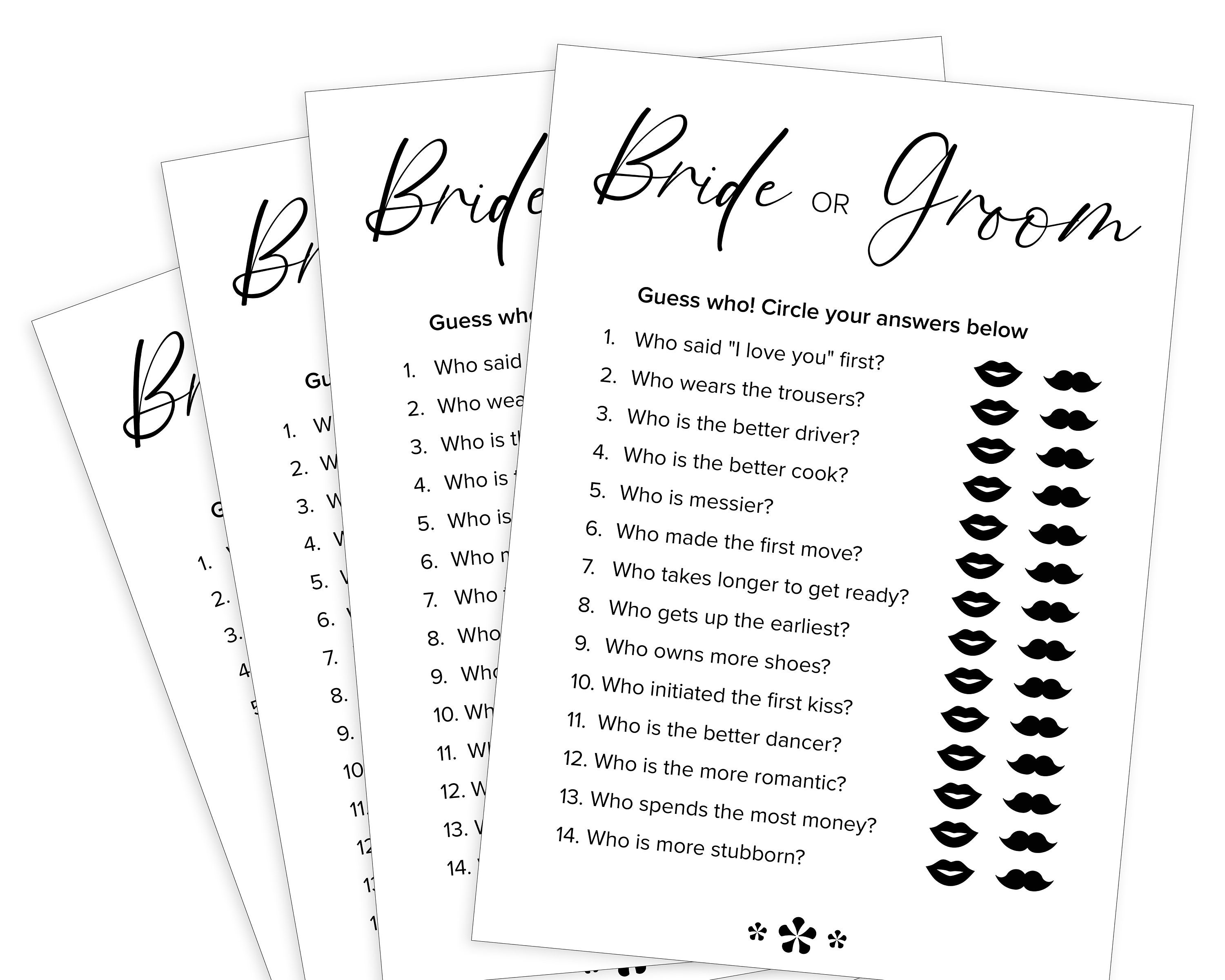 Hen Party Game Bride or Groom Mr and Mrs Game Bridal Shower - Etsy UK