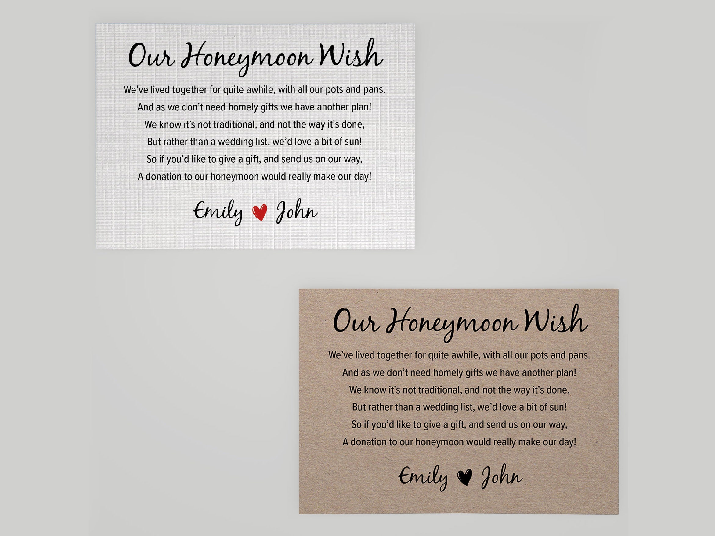 Personalised Wedding Honeymoon Poem Money Wish Gift Cards on - Etsy UK