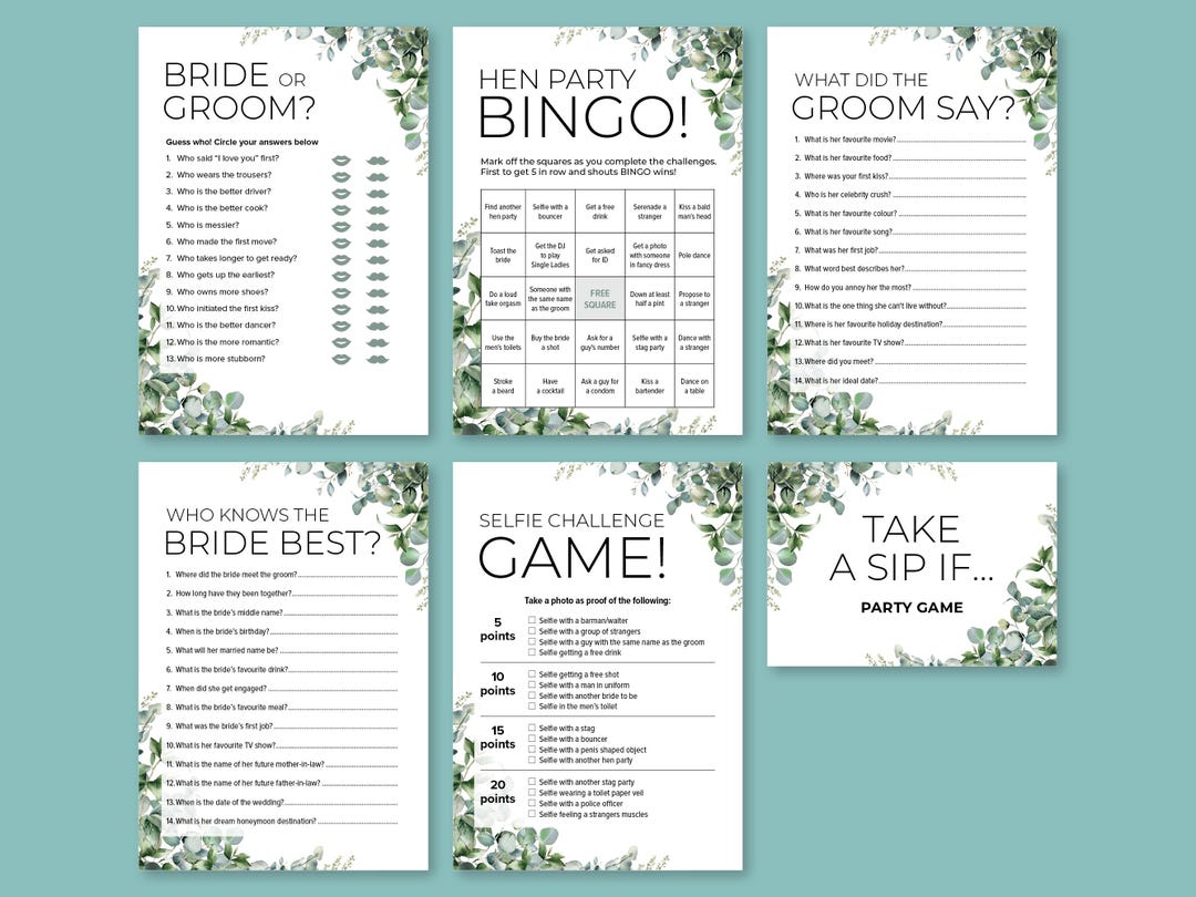 Hen Party Games Bundle: Bingo, Bride Quiz, Drinking Game - Etsy UK