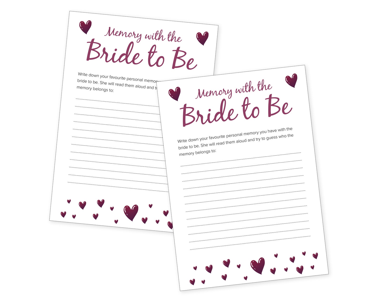 Hen Party Games Memory of the Bride Game Cards Bride to Be - Etsy