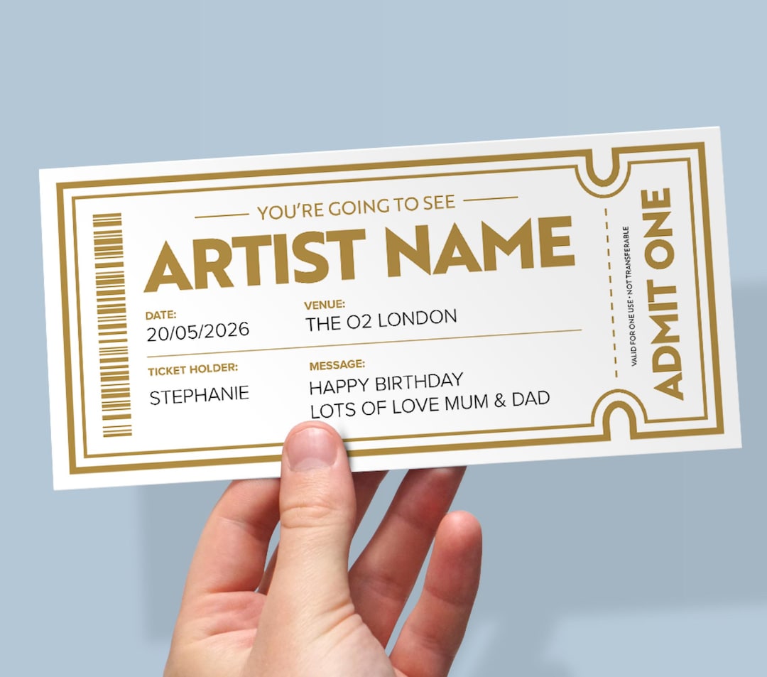 Personalised Fake Concert/event Ticket Gift: Theatre Voucher Reveal ...