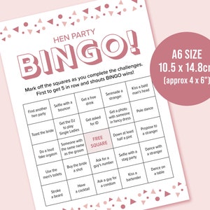 Hen Party Bingo Game: A6 Bridal Shower Fun - Etsy UK