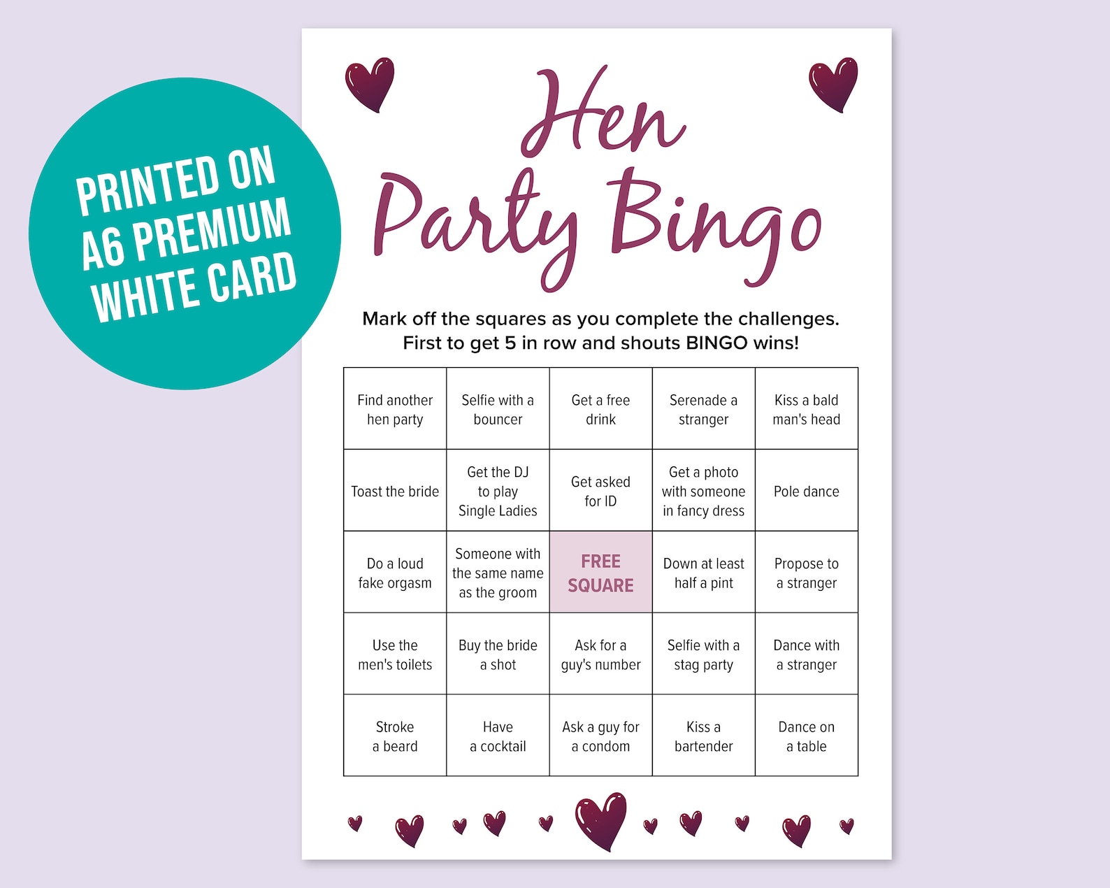 Hen Party Game Bingo Game Fun Hen Night Weekend Game Bridal - Etsy