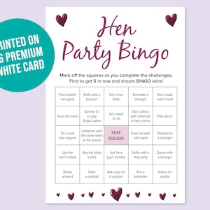 Hen Party Game, Bingo Game, Fun Hen Night Weekend Game, Bridal Shower ...