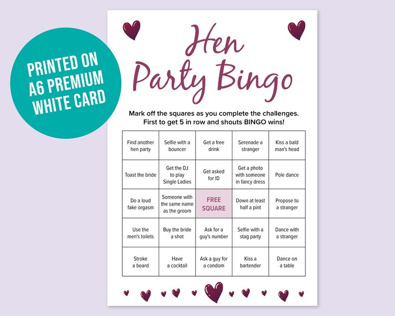 Hen Party Bingo Game: Bridal Shower Fun (A6 Card) - Etsy Australia