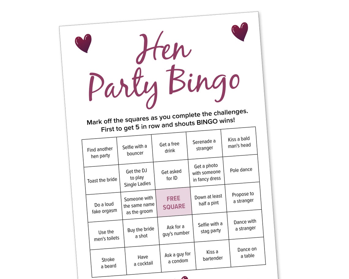 Hen Party Game Bingo Game Fun Hen Night Weekend Game Bridal - Etsy