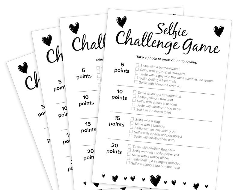 Selfie Challenge: Hen Party Game Cards (A6) - Etsy UK