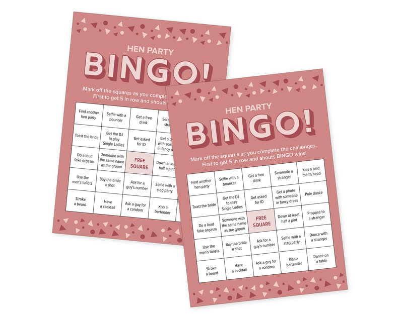 Hen Party Games Hen Party Bingo Game Hen Do Game Rose Gold - Etsy UK