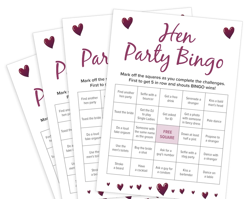 Hen Party Game Bingo Game Fun Hen Night Weekend Game Bridal - Etsy