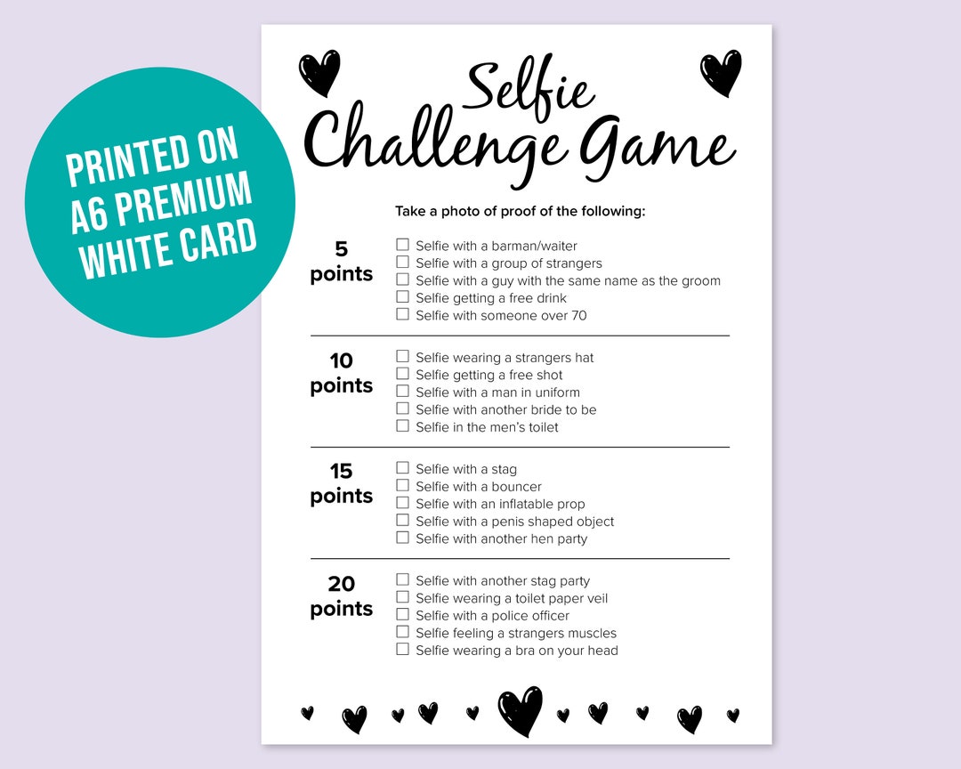 Selfie Challenge: Hen Party Game Cards (A6) - Etsy UK