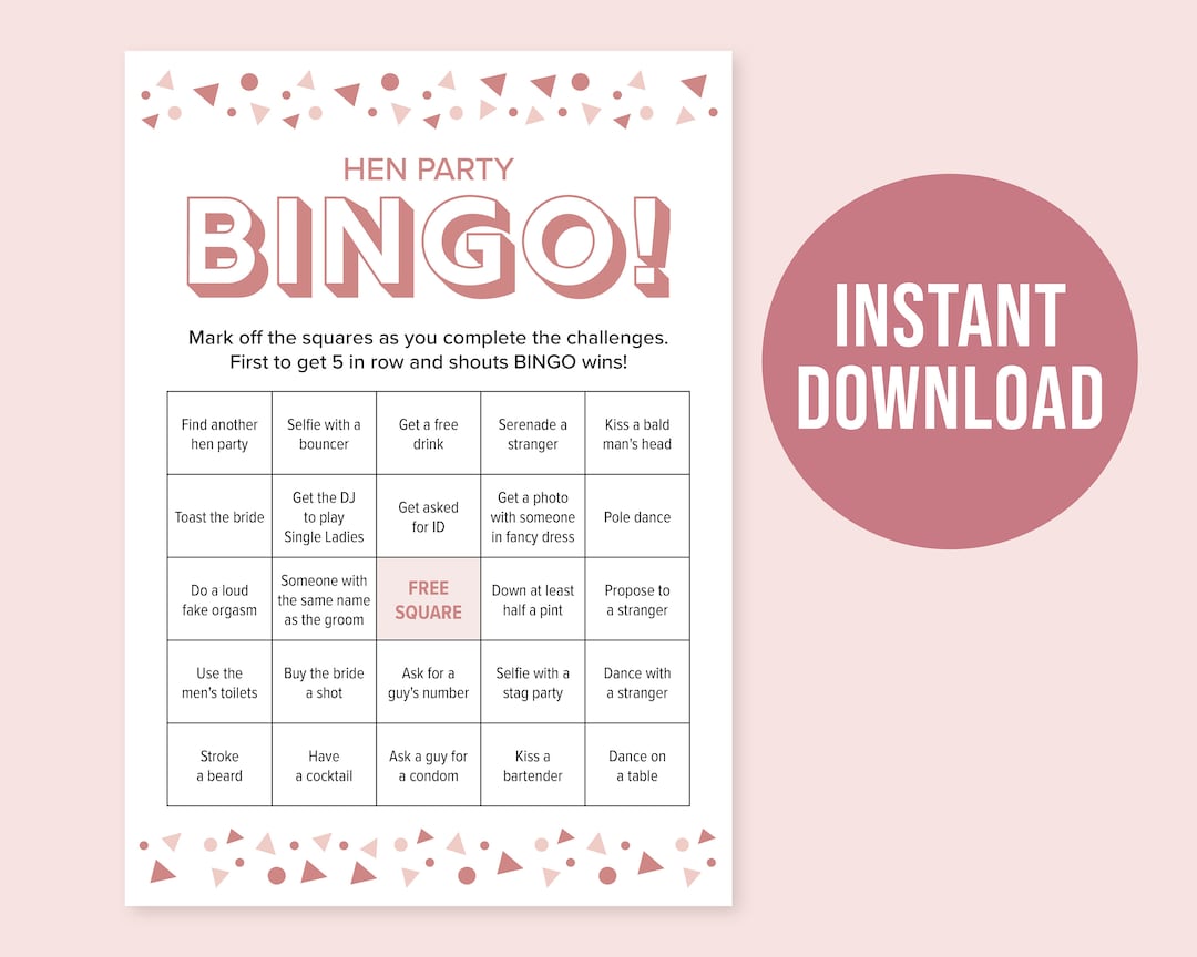 Hen Party Bingo Game: Fun Bridal Shower Activity (instant Download) - Etsy