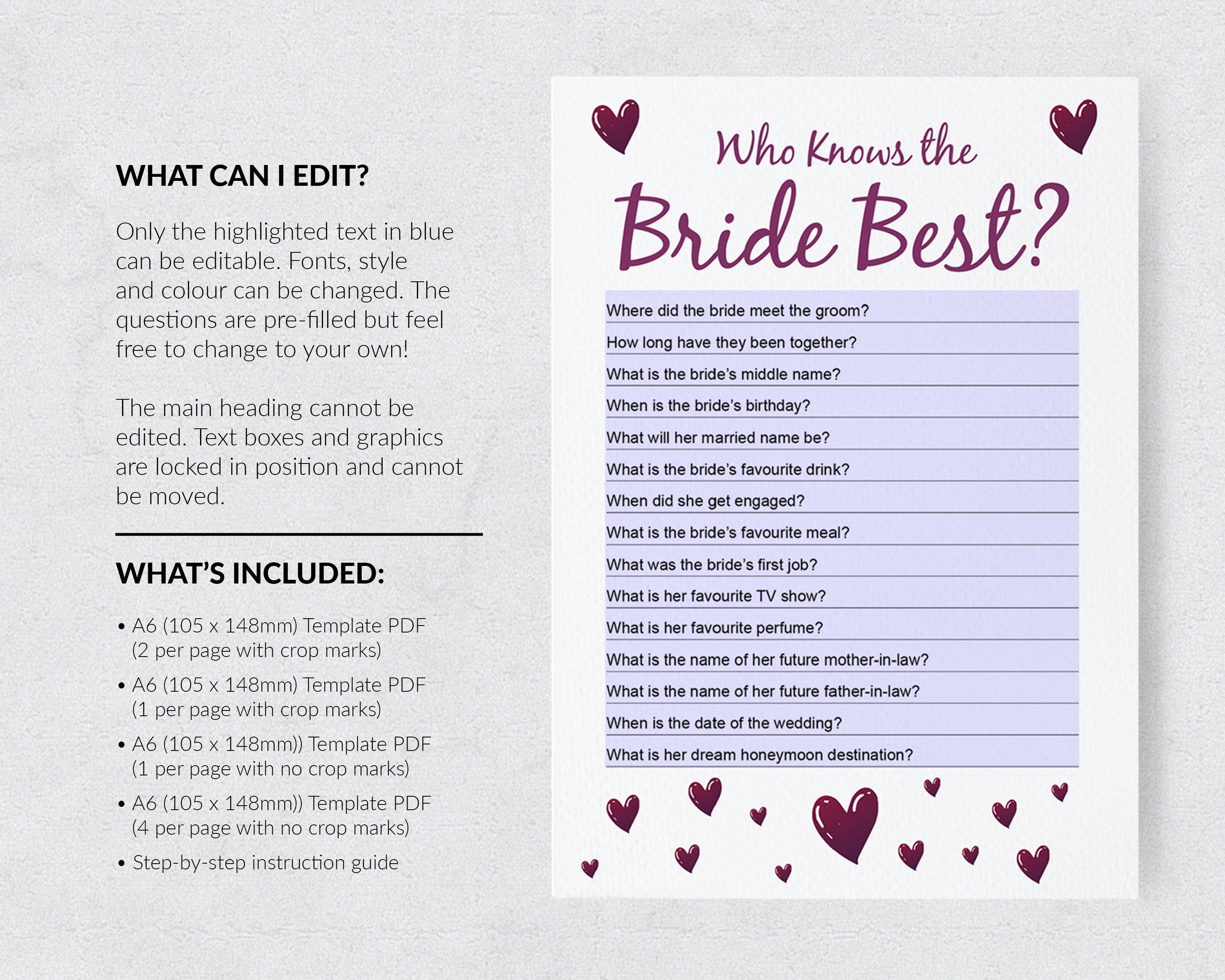 Bachelorette Printable | Who Knows the Bride Best Bride Quiz | Editable ...
