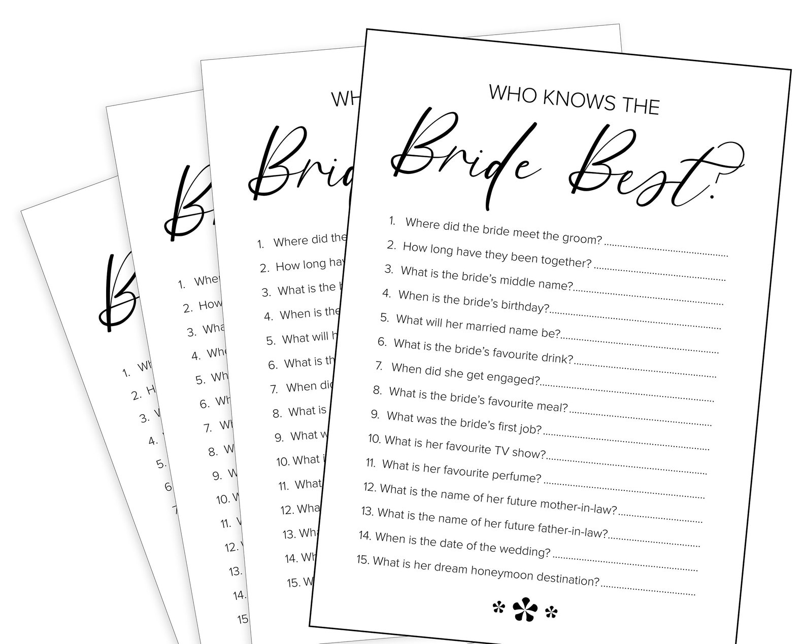Hen Party Games Who Knows The Bride Best Cards Bridal Shower Etsy UK