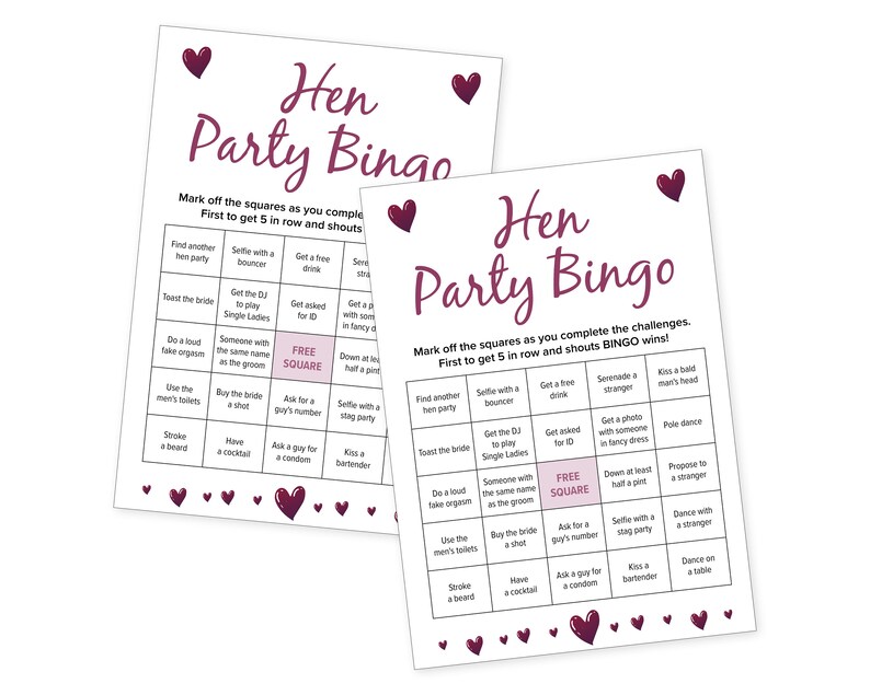 Hen Party Game Bingo Game Fun Hen Night Weekend Game Bridal - Etsy