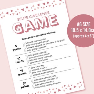 Hen Party Selfie Challenge Game: Rose Gold A6 Cards - Etsy