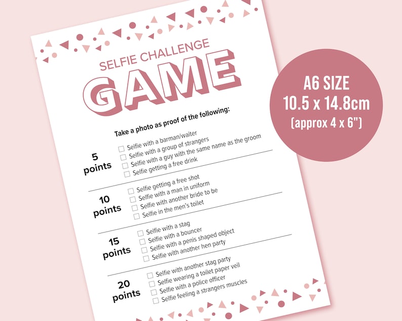 Hen Party Selfie Challenge Game: Rose Gold A6 Cards - Etsy
