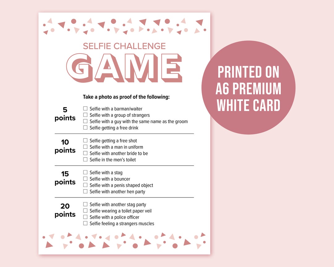Hen Party Selfie Challenge Game: Rose Gold A6 Cards - Etsy