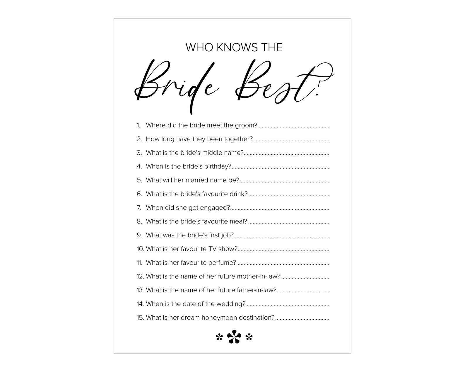 Hen Party Games Who Knows The Bride Best Cards Bridal Shower Etsy UK