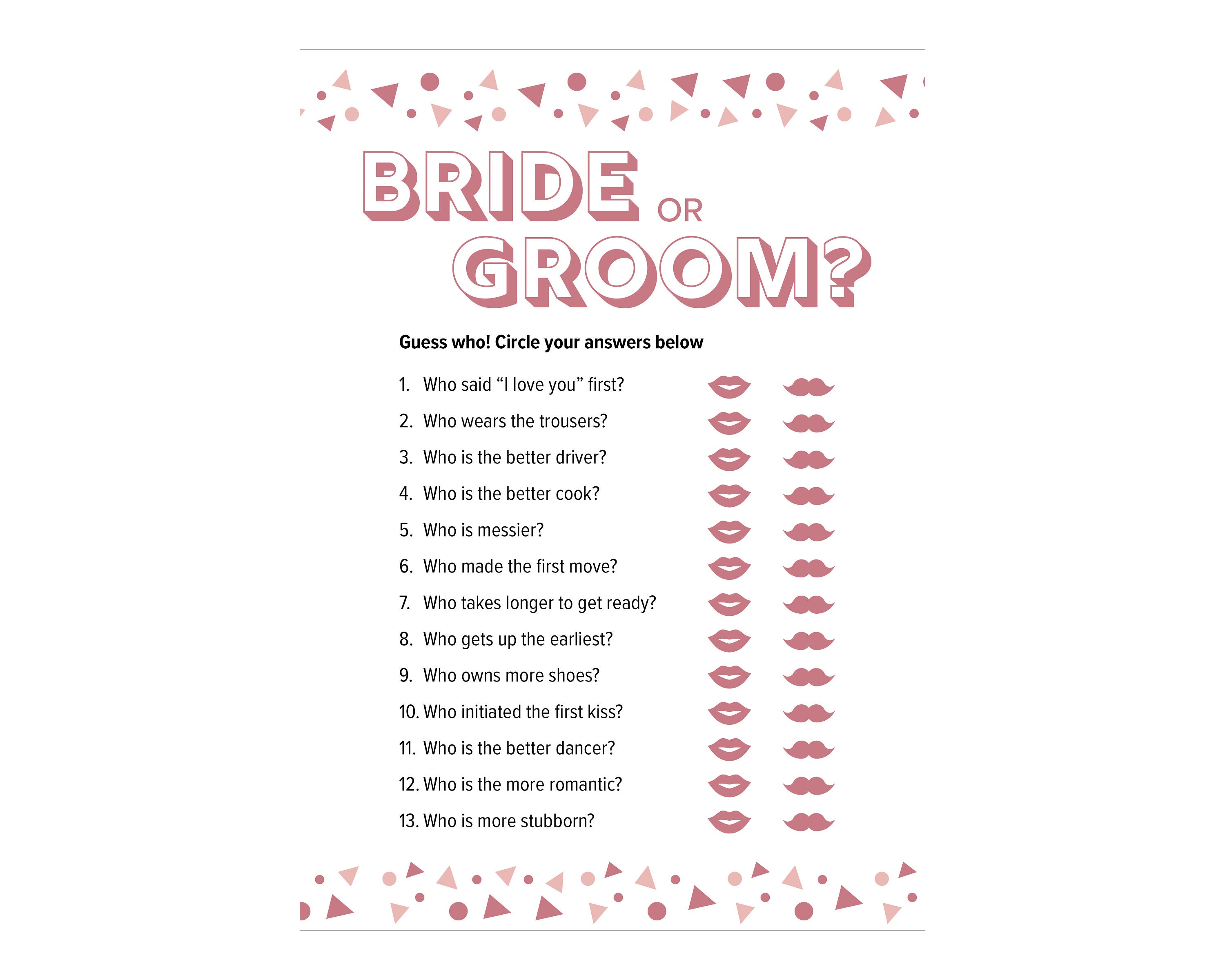 Hen Party Game Bride or Groom Mr and Mrs Game Bridal Shower - Etsy UK