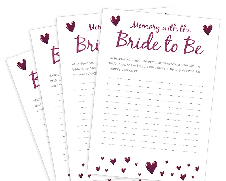 Hen Party Games Memory of the Bride Game Cards Bride to Be - Etsy