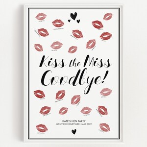 Kiss the Miss Goodbye, Hen Do Keepsake, Personalised Wedding Print ...