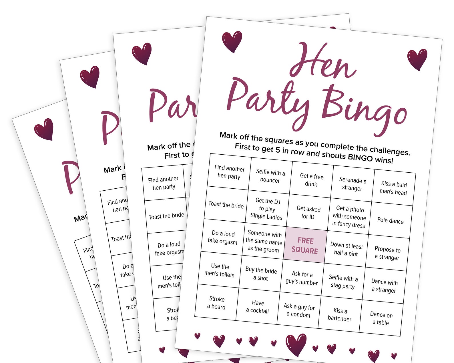 Hen Party Game Bingo Game Fun Hen Night Weekend Game Bridal - Etsy
