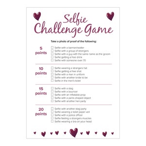 Hen Party Games, Selfie Photo Challenge Cards, Bachelorette Hen Weekend ...