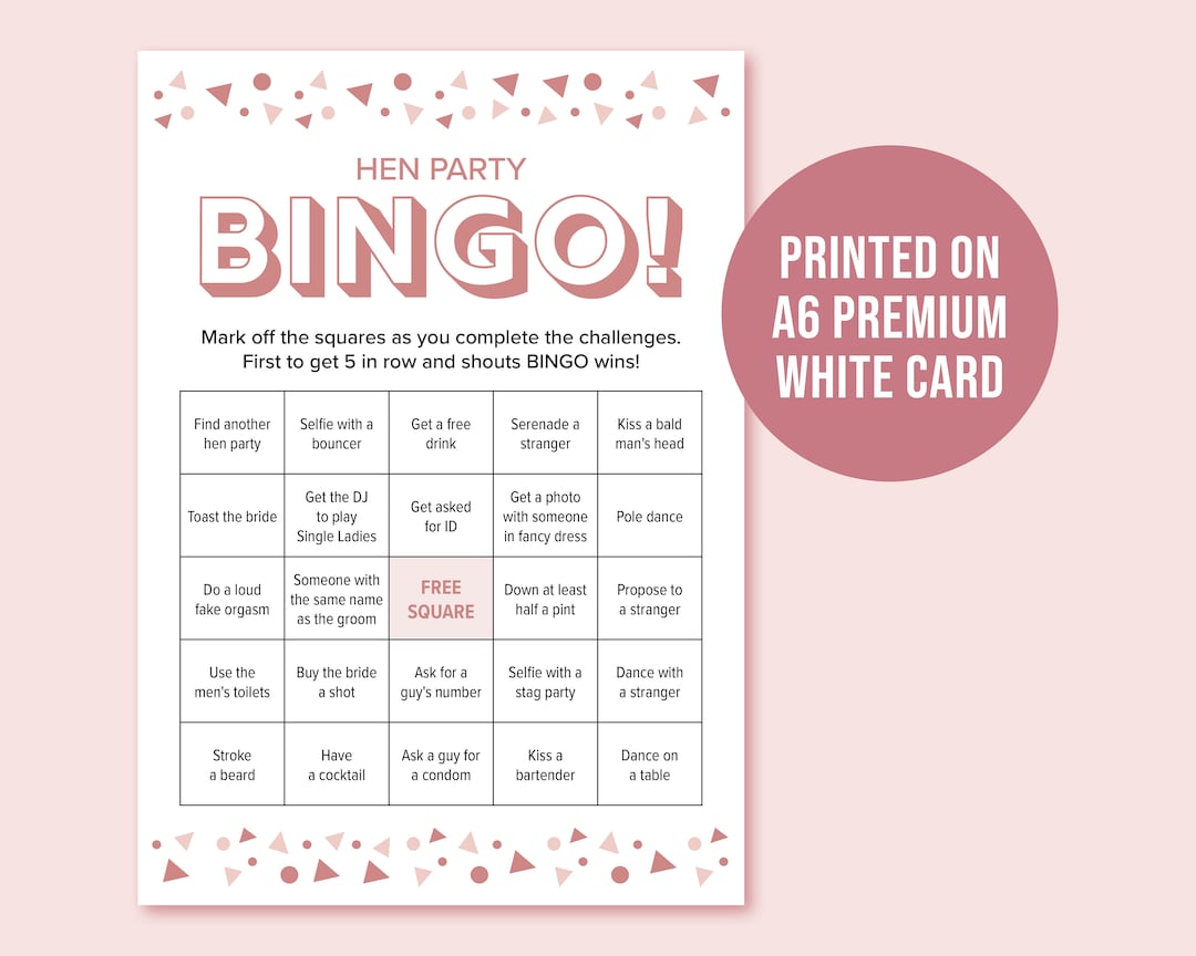 Hen Party Bingo Game: A6 Bridal Shower Fun - Etsy UK