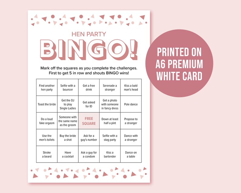 Hen Party Bingo Game: A6 Bridal Shower Fun - Etsy