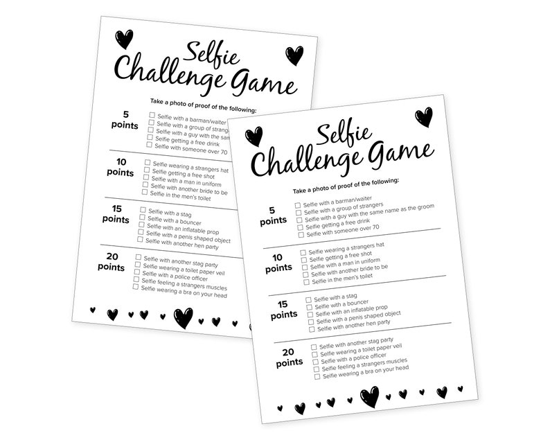 Selfie Challenge: Hen Party Game Cards (A6) - Etsy UK