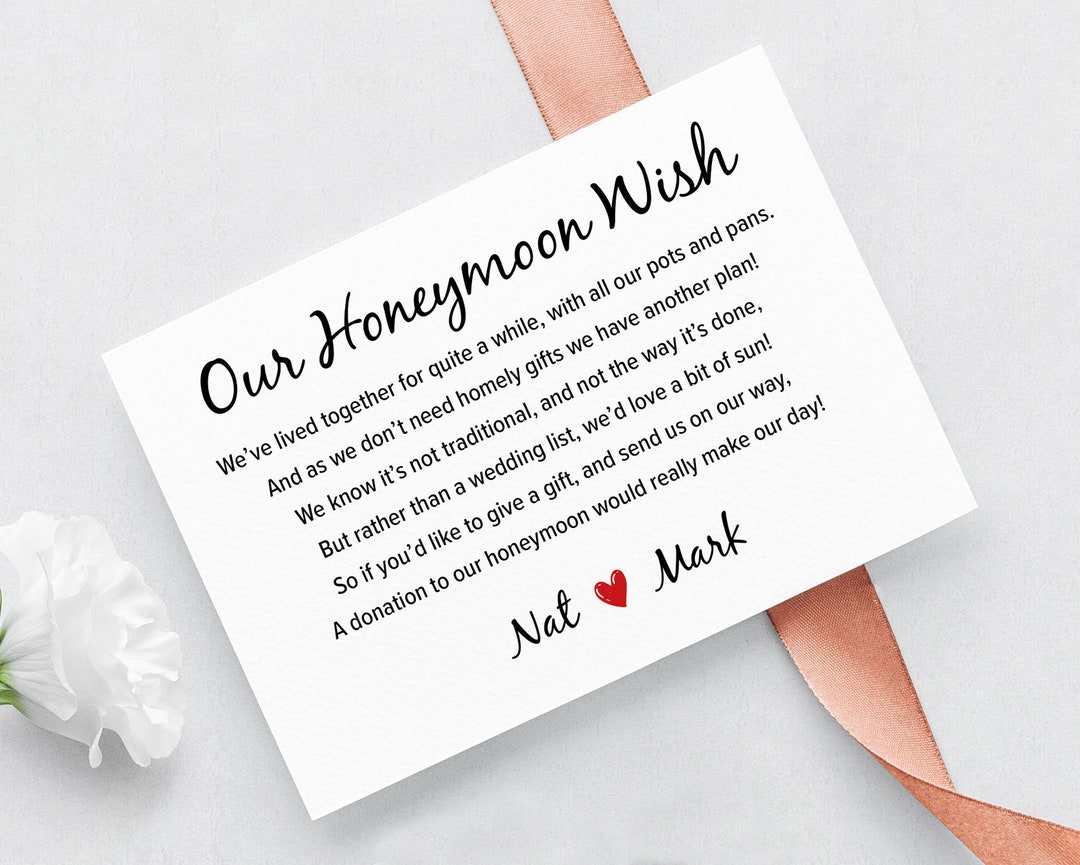 Wedding, Honeymoon Wish Card, Wedding Money Poem, Honeymoon Fund Card ...