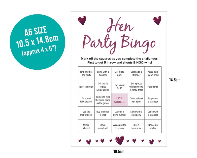 Hen Party Game Bingo Game Fun Hen Night Weekend Game Bridal - Etsy