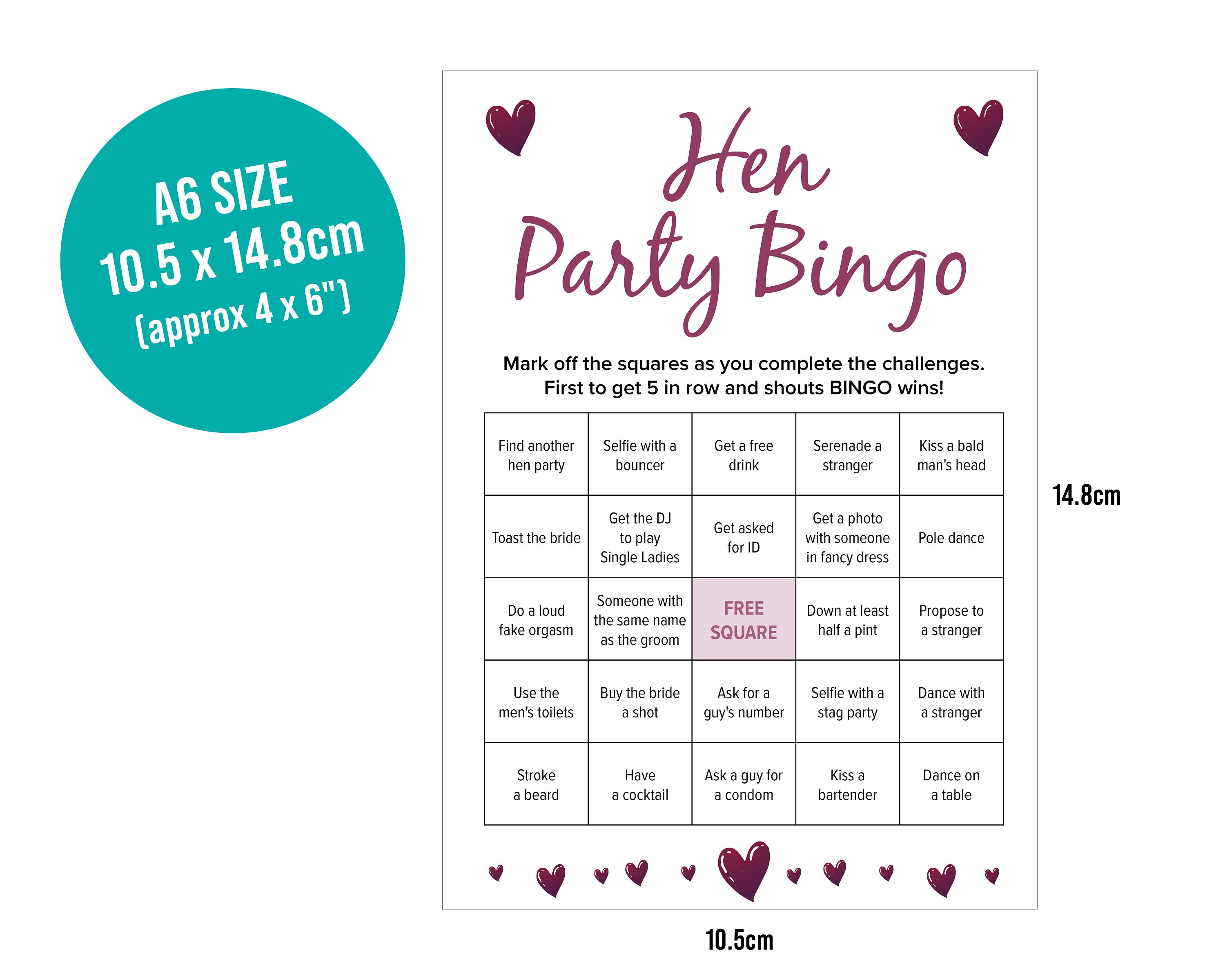 Hen Party Game Bingo Game Fun Hen Night Weekend Game Bridal - Etsy UK