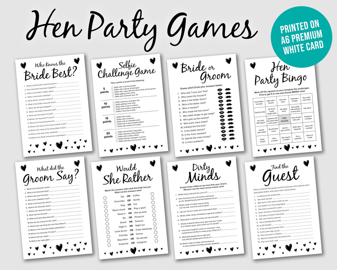 Hen Party Games: Bridal Shower A6 Card Games - Etsy UK
