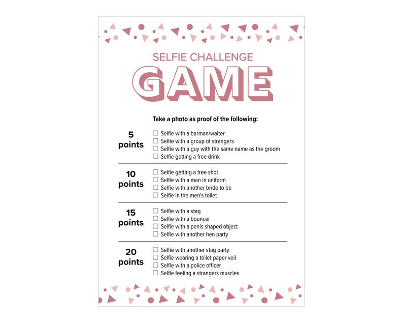 Hen Party Selfie Challenge Game: Rose Gold A6 Cards - Etsy