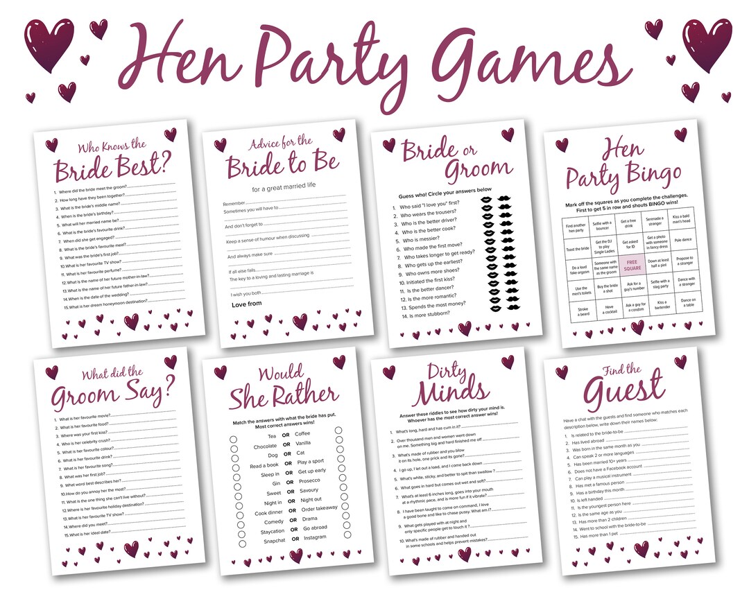 Hen Party Games, Bridal Shower Games, Bride to Be Hen Night Games ...