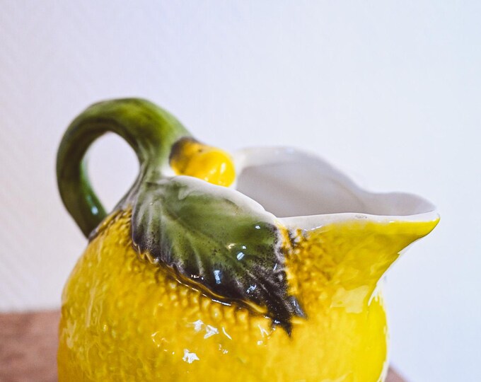 Vintage Italian Majolica Lemon Pitcher 19cm Ceramic Fruit Jug Yellow ...