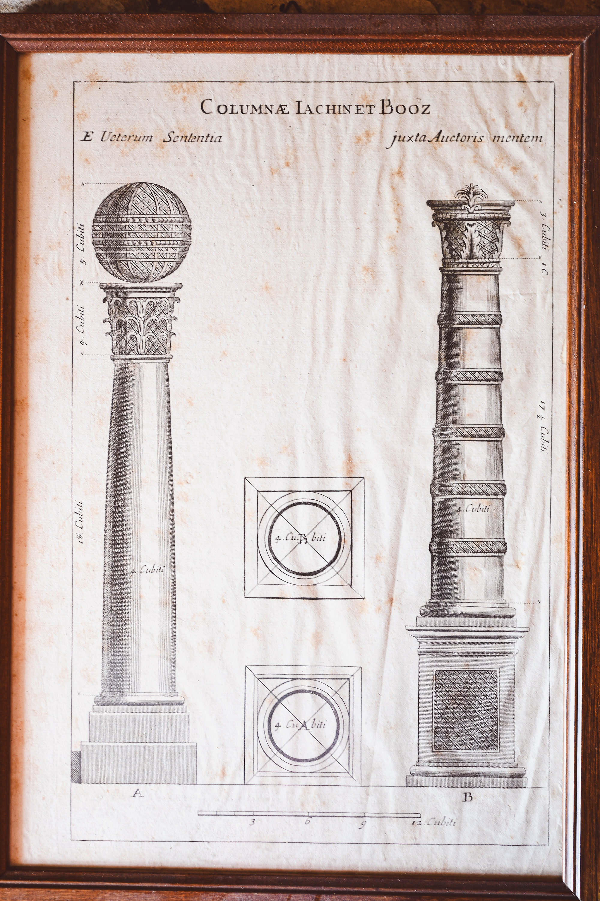 Rare 1734 Engraving: Solomon's Temple Copper Columns - Antique Biblical ...