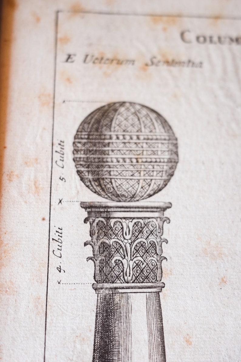 Rare 1734 Engraving: Solomon's Temple Copper Columns - Antique Biblical ...